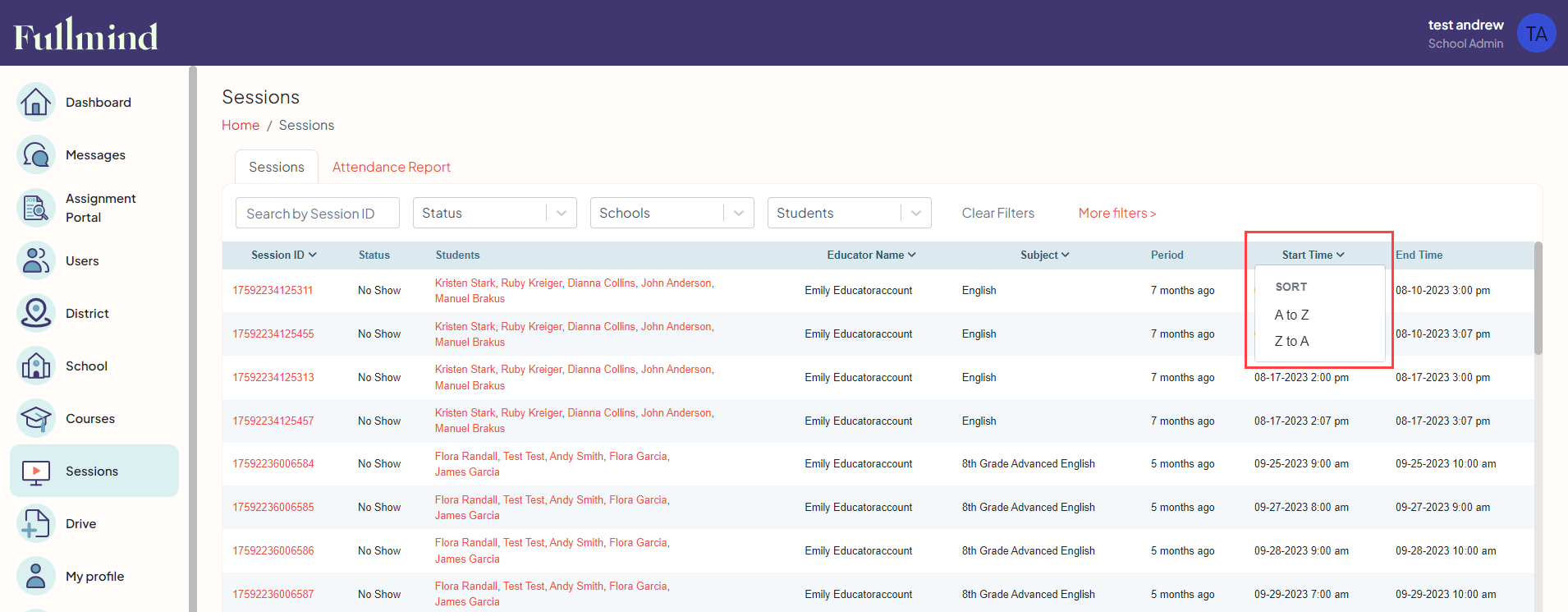 How to View Student Sessions – Fullmind Support
