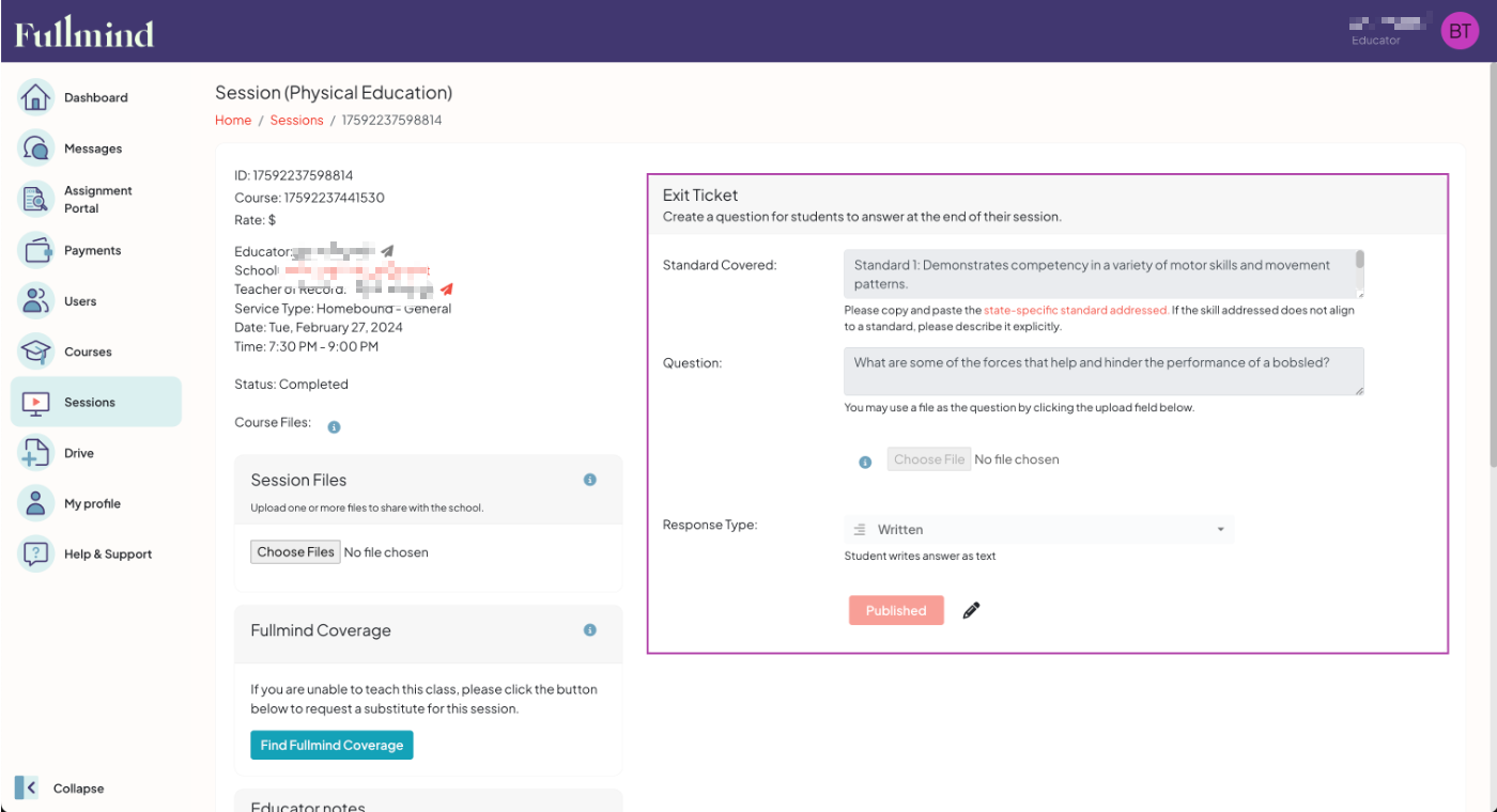 How to View Student Sessions – Fullmind Support