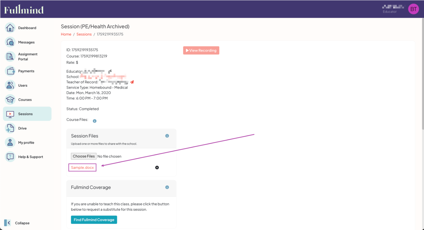 How to View Student Sessions – Fullmind Support