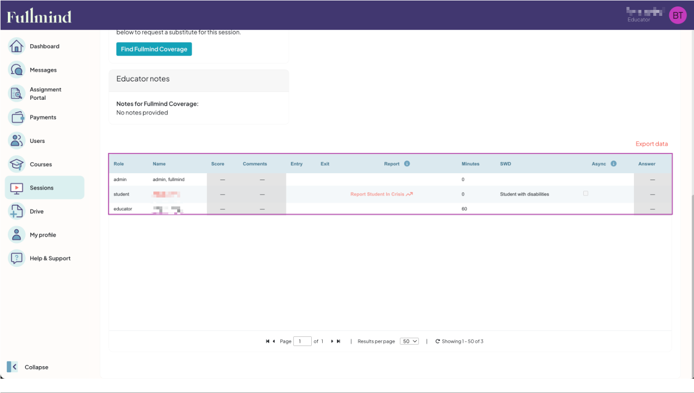 How to View Student Sessions – Fullmind Support