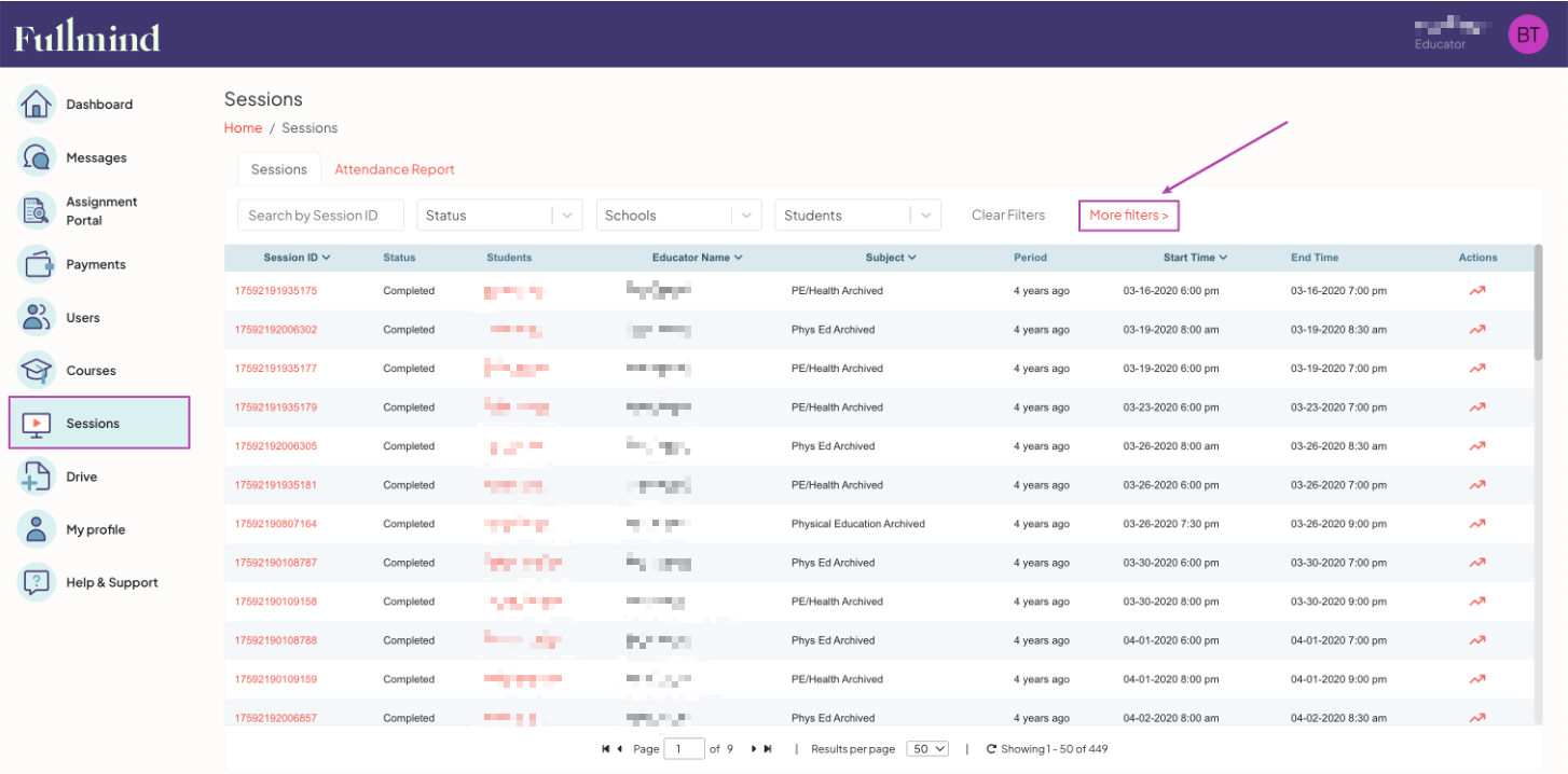TOR: How to View Student Sessions – Fullmind Support