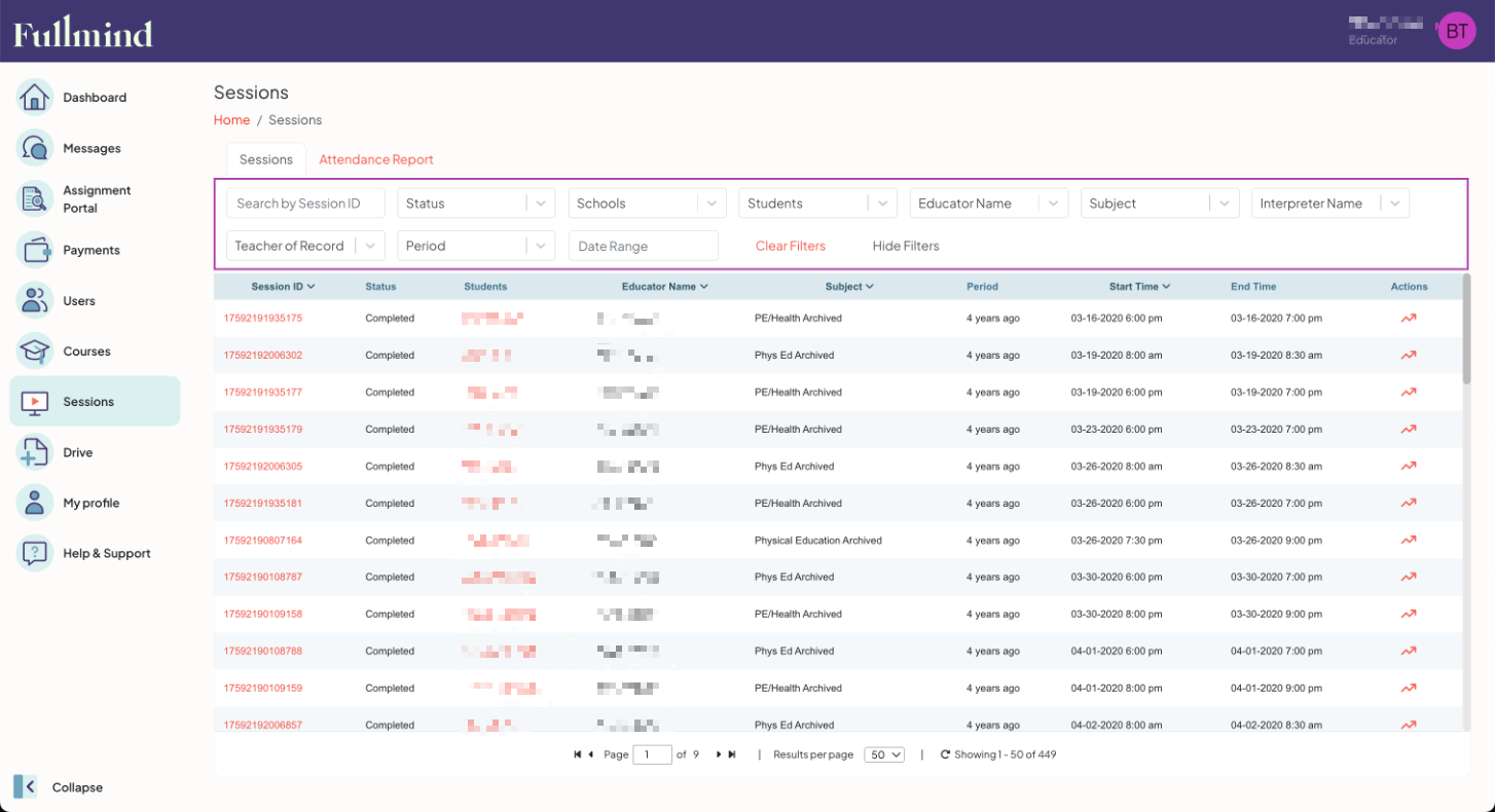 TOR: How to View Student Sessions – Fullmind Support