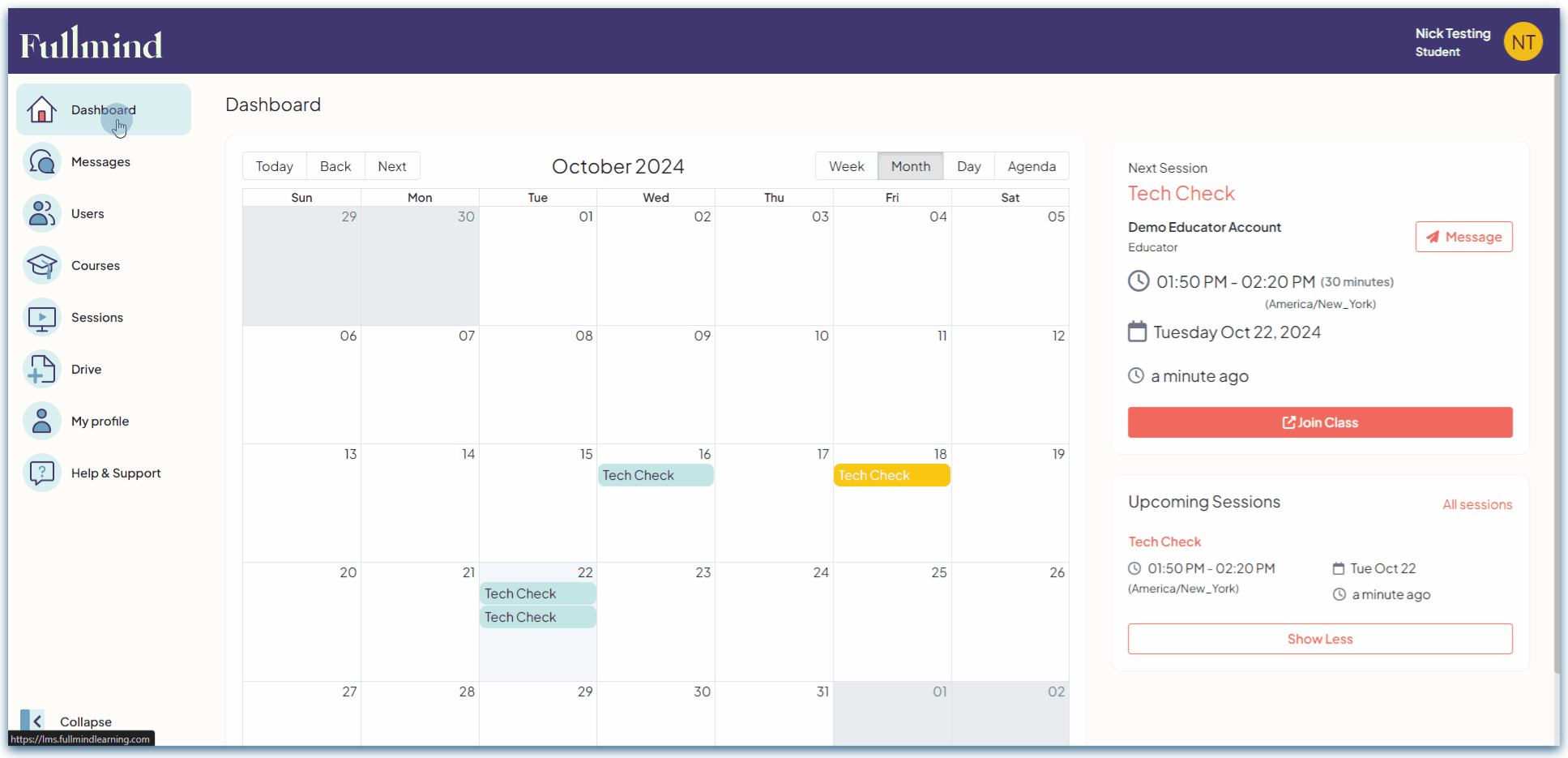 Student: Joining a Class Session – Fullmind Support