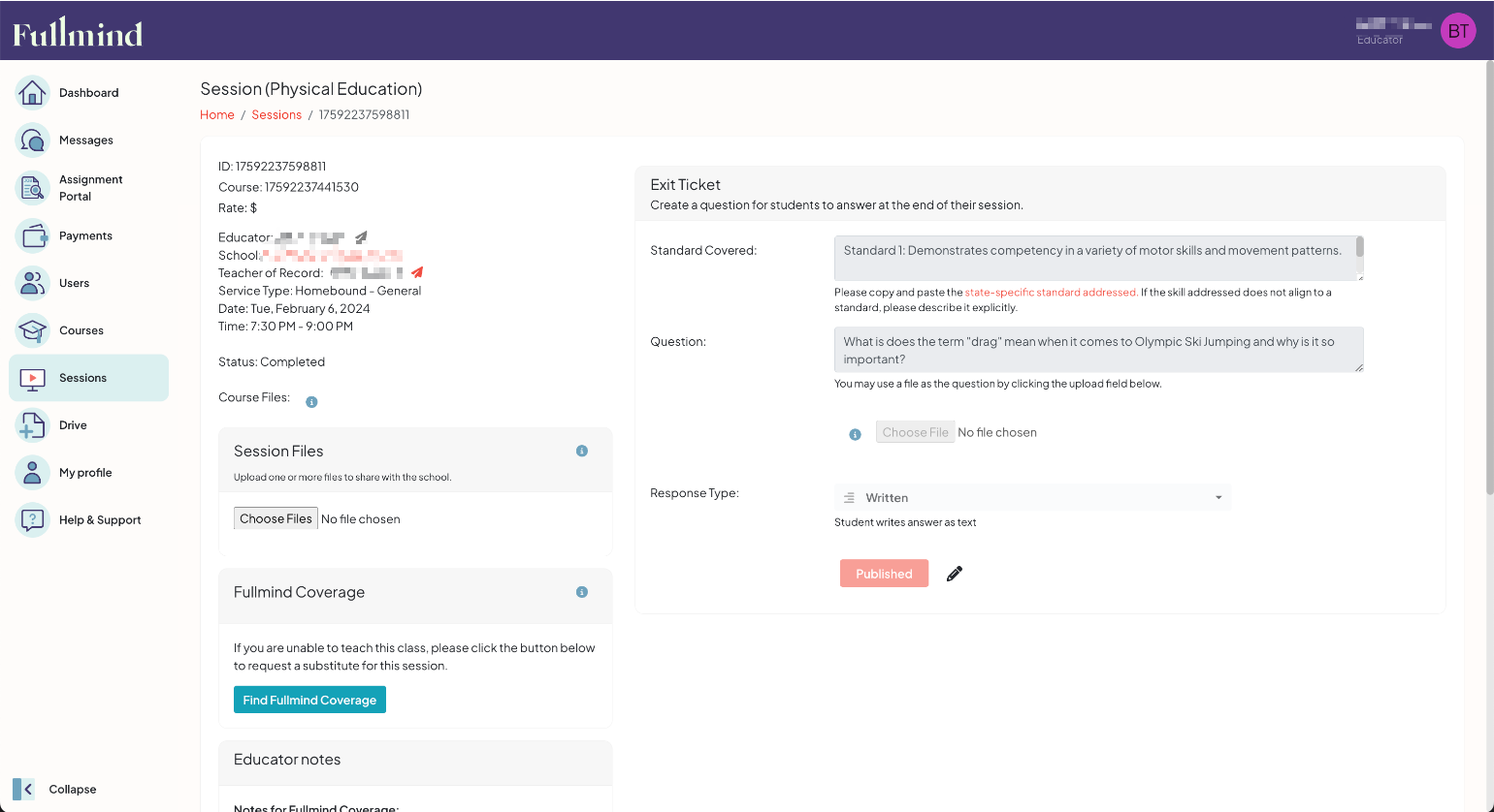 Educator: Completed Session Requirements – Fullmind Support